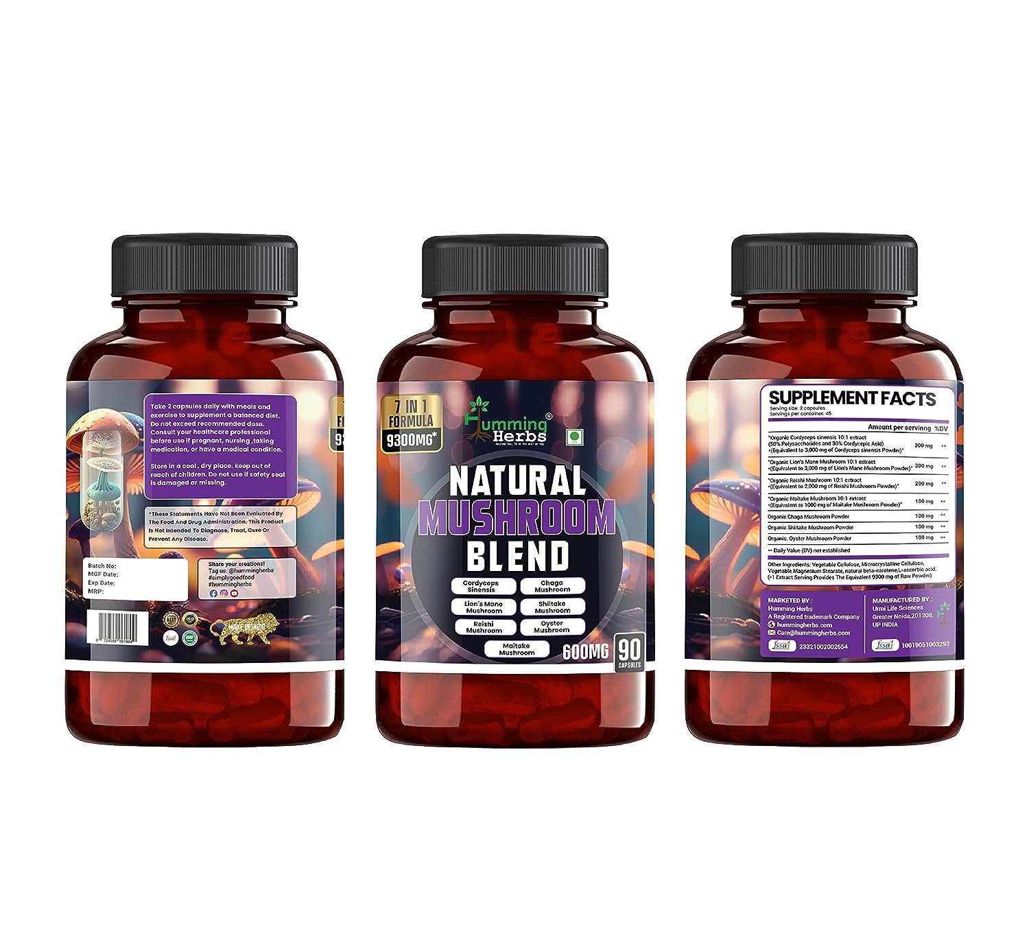 Natural Mushroom Blend 7-in-1 350mg | Immune Support - Humming Herbs